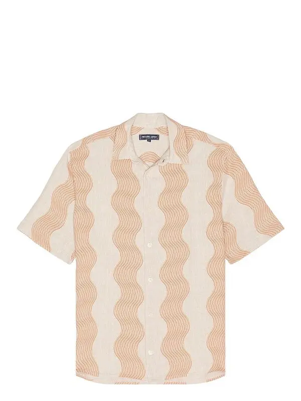 Frescobol Carioca Castro Duo Cabana Stripe Short Sleeve Shirt In Cream - Ecru & Coral Rose