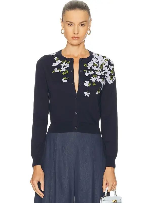 Carolina Herrera Embellished Cropped Cardigan - Midnight