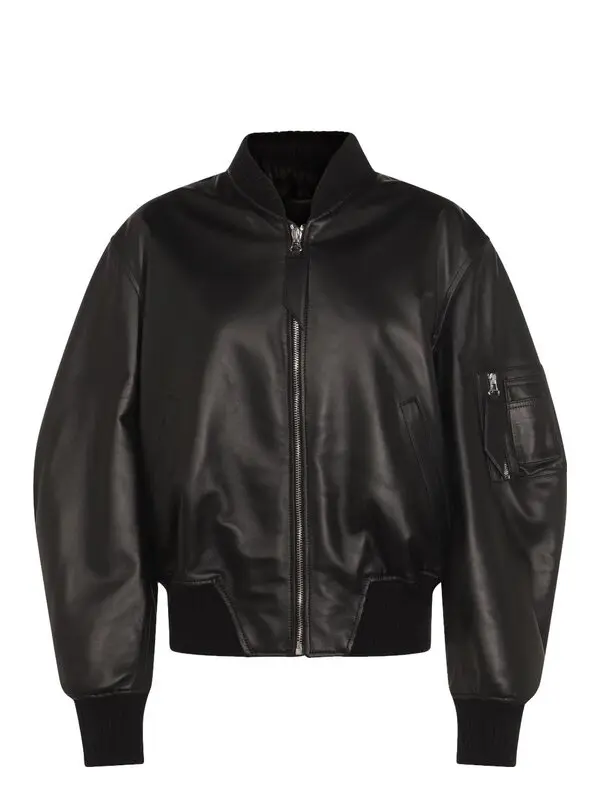 Attico Leather Zip-up Jacket - Black