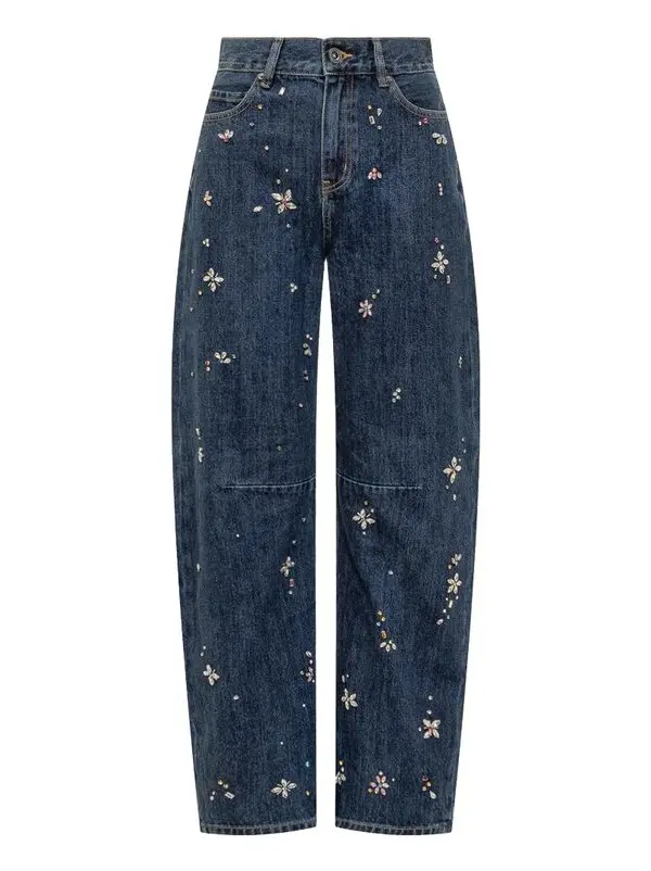 SELF-PORTRAIT Beaded Embroidered Jeans - Blue