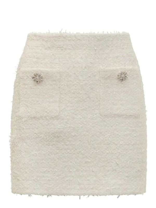 SELF-PORTRAIT Bouclé Miniskirt - White
