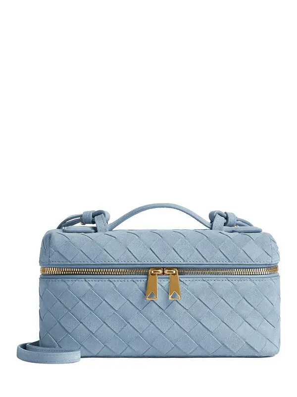 Bottega Veneta Suede Vanity Case With Intrecciato Weave And Detachable Strap - Grey