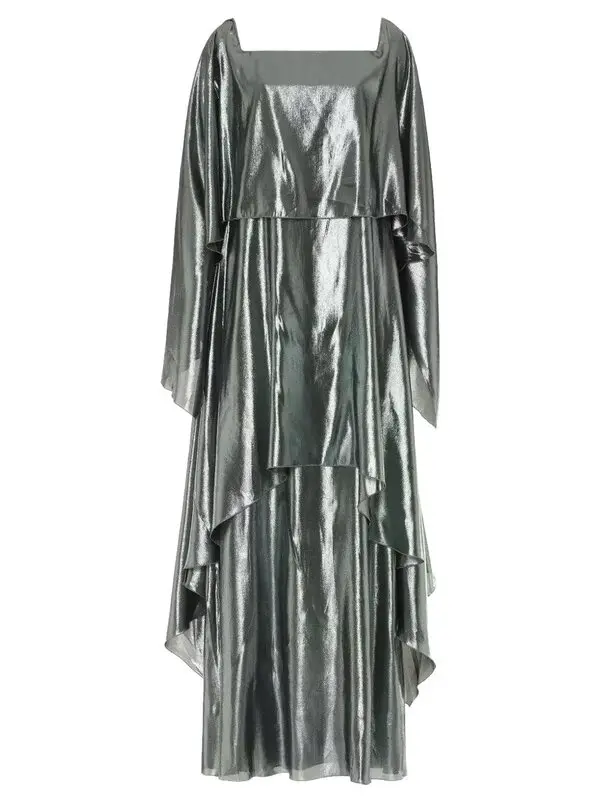 Alberta Ferretti Layered Off-shoulder Gown - Metallic