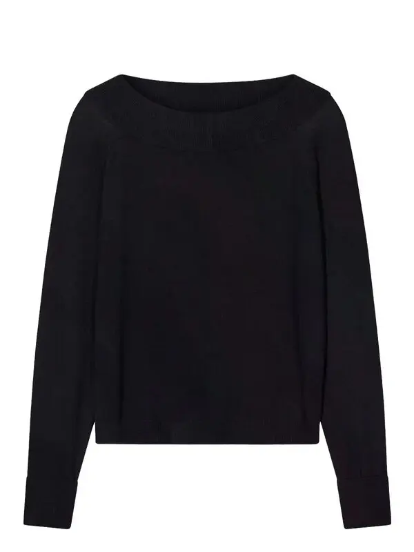 Closed Boat-neck Long-sleeve Sweater - Black