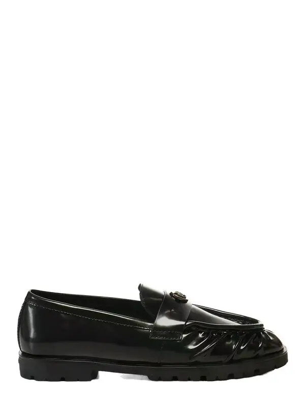 Pinko Pleated Loafers With Logo Plaque - Blacks And Greys