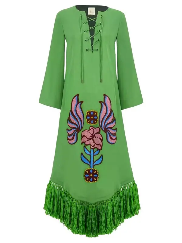 PAULA Embroidered Chenille Dress - Green