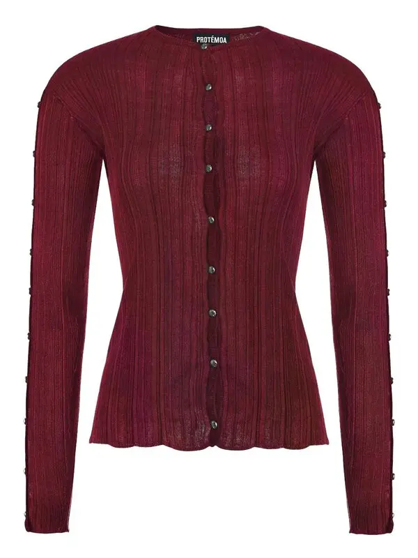 PROTÉMOA Ribbed Cardigan - Red