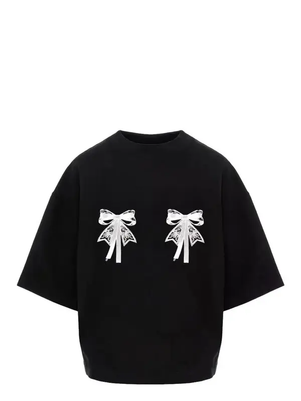 HAMZA Luna Lace-bow T-shirt - Black