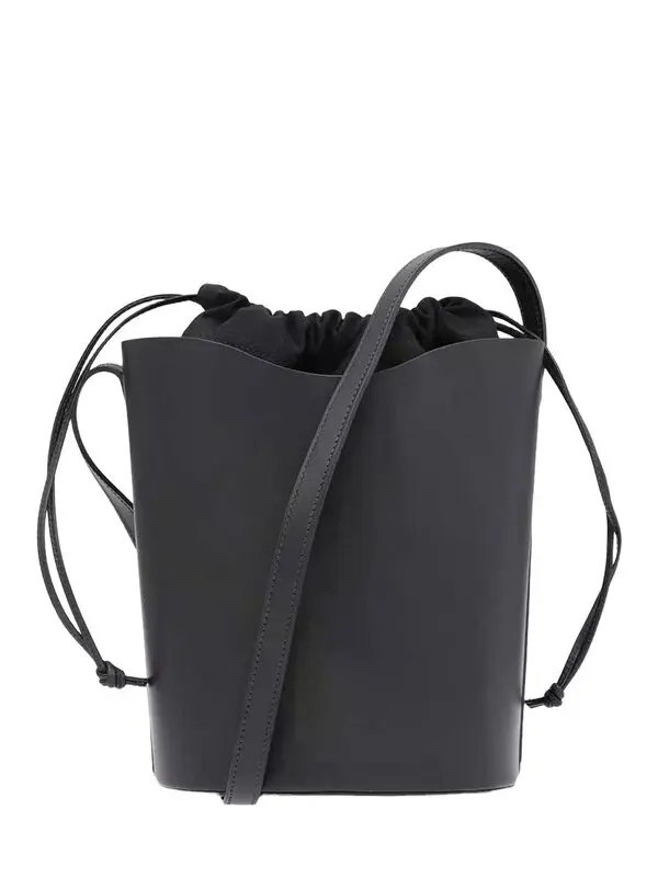 Il Bisonte Leather Drawstring Bucket Bag - Black