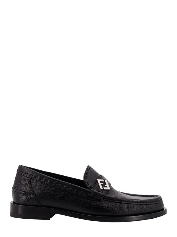 Fendi Ff Metal Leather Loafers - Black