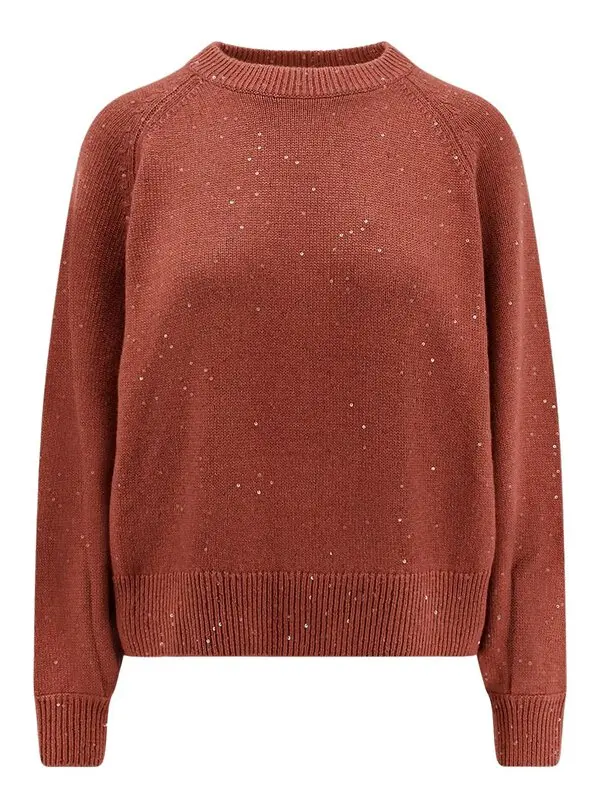 Brunello Cucinelli Cashmere And Silk Sweater With Sequins - Brown