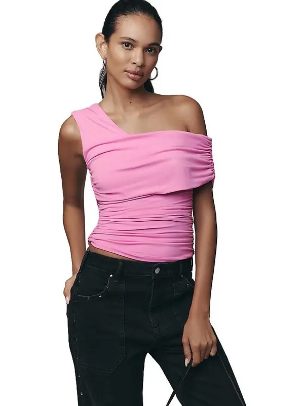 Susana Monaco Off-shoulder Ruched Tank Top - Medium Pink