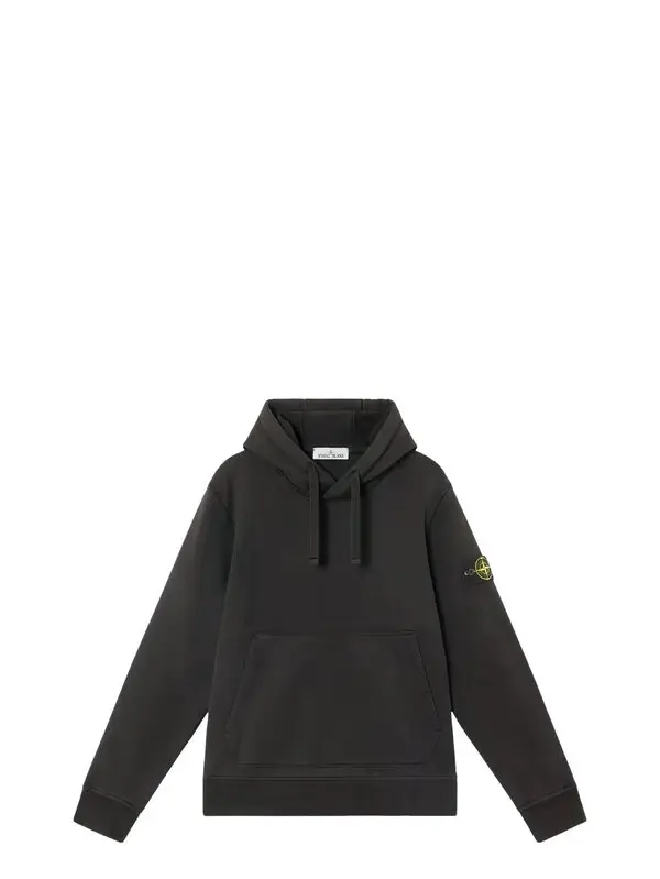 Stone Island Cotton Hoodie With Detachable Logo Patch - Black