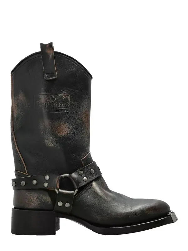 Dsquared2 Studded Leather Biker Boots - Black