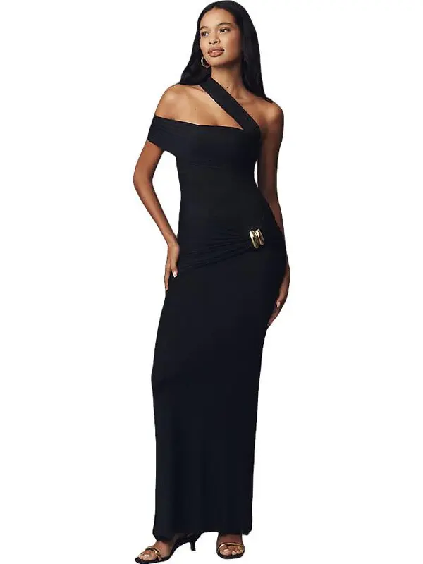 STUDIO LEXI Veda One-shoulder Column Maxi Dress - Black