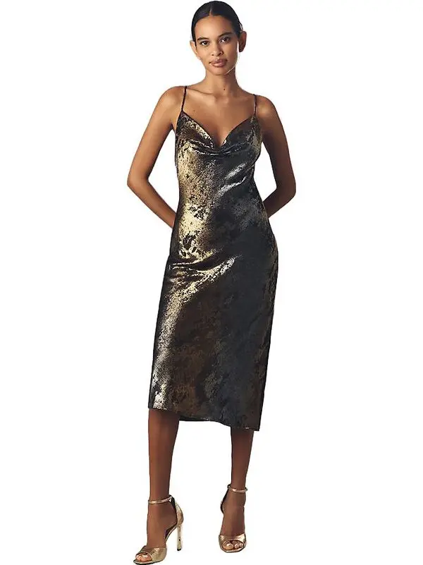 Maeve Sleeveless Cowl-neck Slip Midi Dress - Metallic