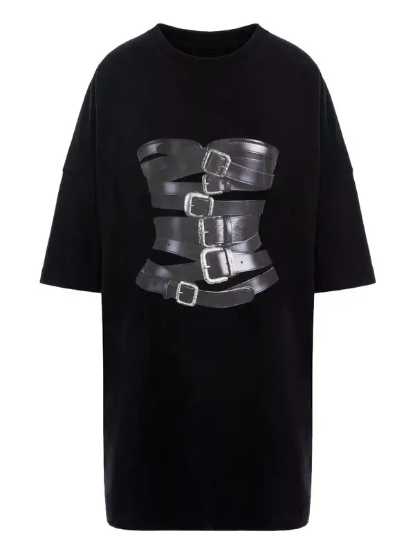 HAMZA Dolce Buckled Corset T-shirt Mini Dress - Black