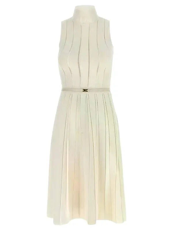 Elisabetta Franchi Banded-weave Pleated Dress - Neutrals