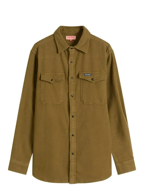 DUBBLEWARE Notched Pocket Flannel Shirt - Olive