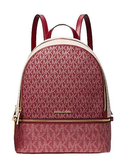 Michael Kors Rhea Medium Metallic Signature Logo Backpack - Red