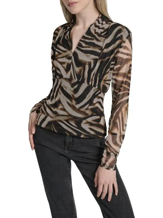 Dkny Long-sleeve Mesh Shirt - Blurred Zebra