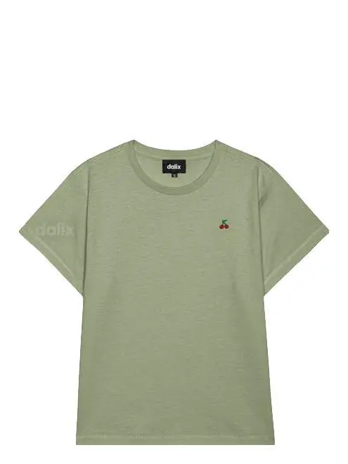 DALIX Lil Cherry Lightweight High Waisted Tee - Artichoke