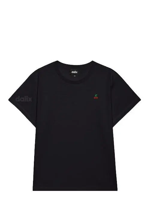DALIX Lil Cherry Lightweight High Waisted Tee - Black