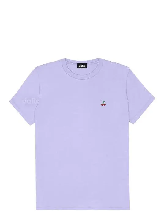 DALIX Jersey Tee With Embroidered Cherry - Dark Lavender