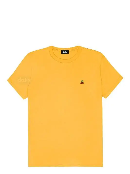 DALIX Jersey Tee With Embroidered Cherry - Gold