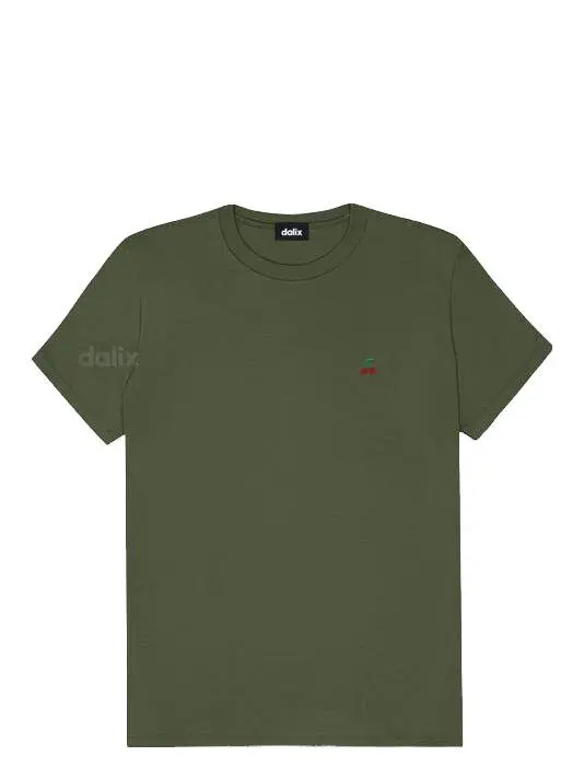 DALIX Jersey Tee With Embroidered Cherry - Military Green
