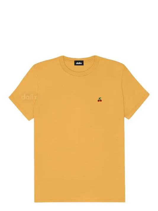 DALIX Jersey Tee With Embroidered Cherry - Mustard