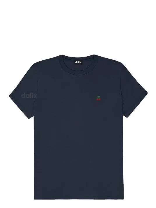 DALIX Jersey Tee With Embroidered Cherry - Navy Blue