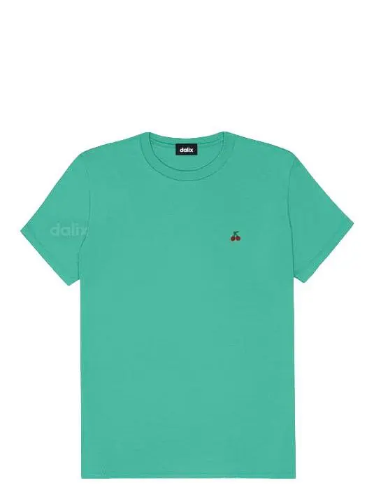 DALIX Jersey Tee With Embroidered Cherry - Teal