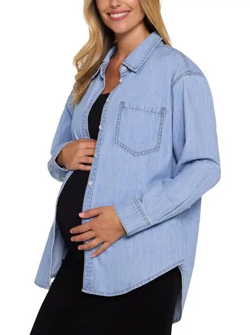 Motherhood Maternity Long Sleeve Button-up Denim Maternity Shirt - July Wash