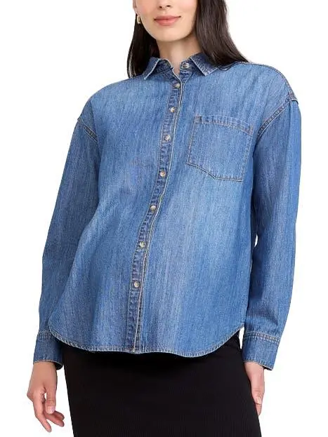 Motherhood Maternity Long Sleeve Button-up Denim Maternity Shirt - Medium Wash