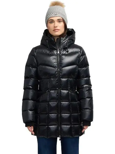 Pajar Zola Box Quilt Mid-length Puffer With Fixed Hood - Black