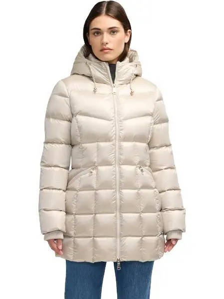Pajar Zola Box Quilt Mid-length Puffer With Fixed Hood - Champagne