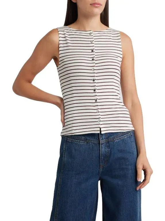 Rag & Bone Knit Stripe Boat Neck Tank - Brown Stripe