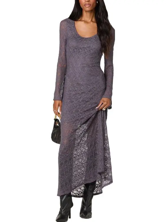 Astr The Label Lace A-line Maxi Dress - Midnight Charcoal