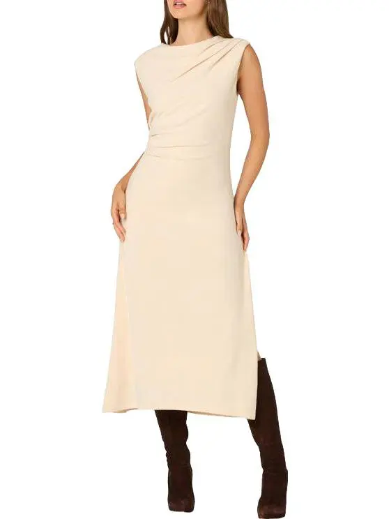 Astr The Label Drape Sleeveless Midi Dress - Buttercream