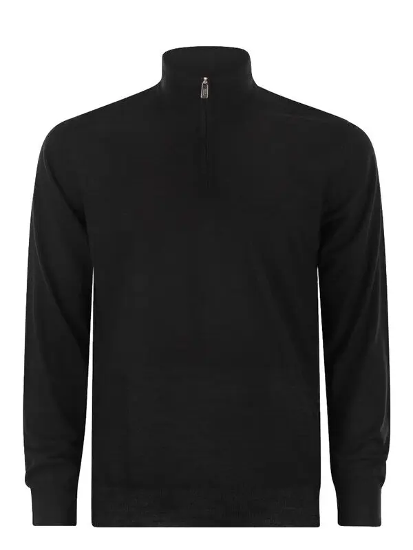Fedeli Favonio Superfine Wool Half-zip Sweater - Black