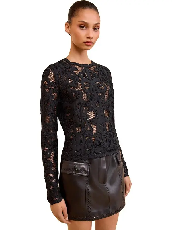Ulla Johnson Ursa Appliqué Long Sleeve Top - Noir