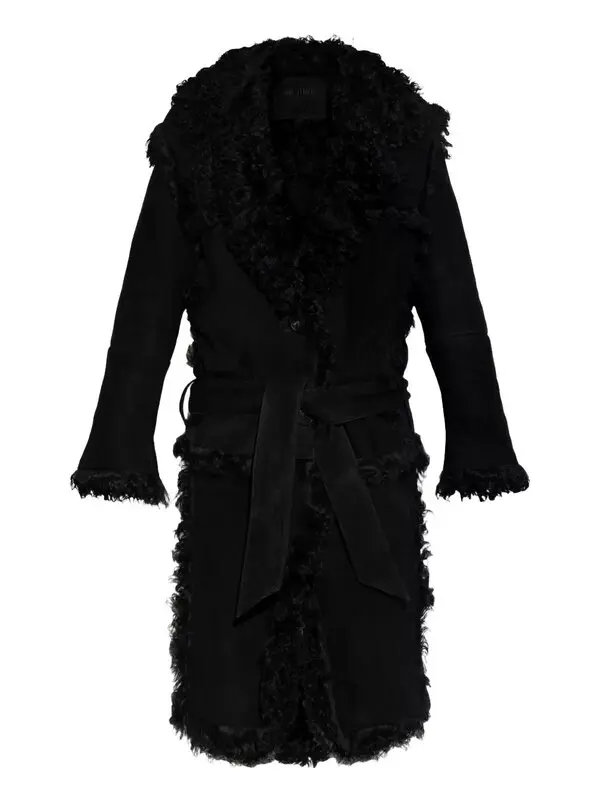 Attico Shearling Trimmed Suede Coat - Black