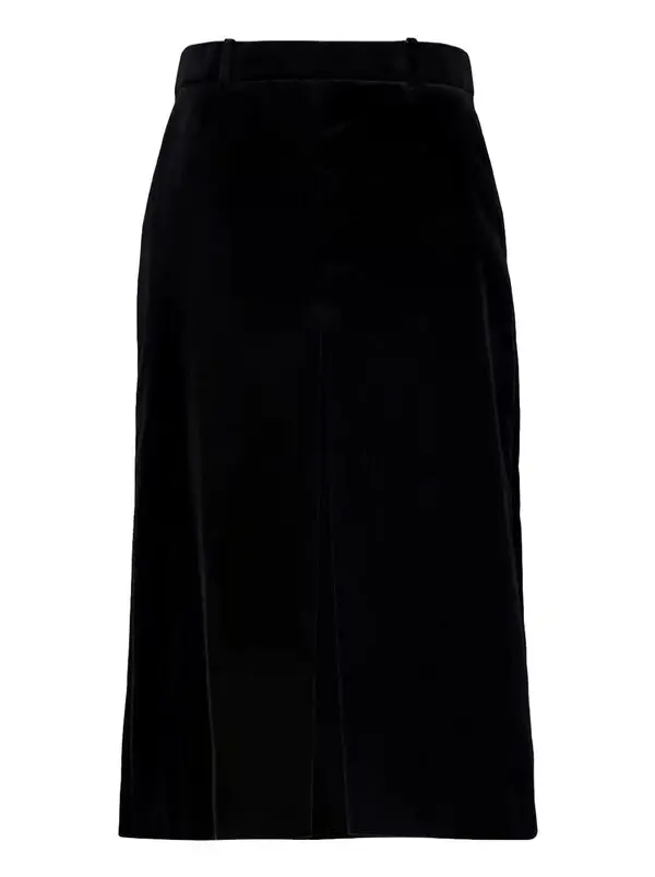 Saint Laurent Velvet Pleated Midi Skirt - Black