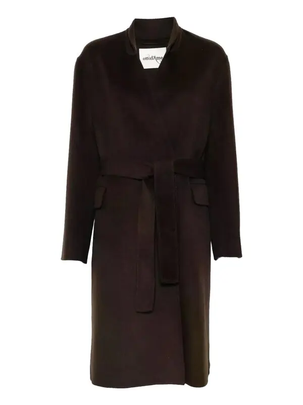 OTTOD'AME Belted Wool Blend Coat - Brown