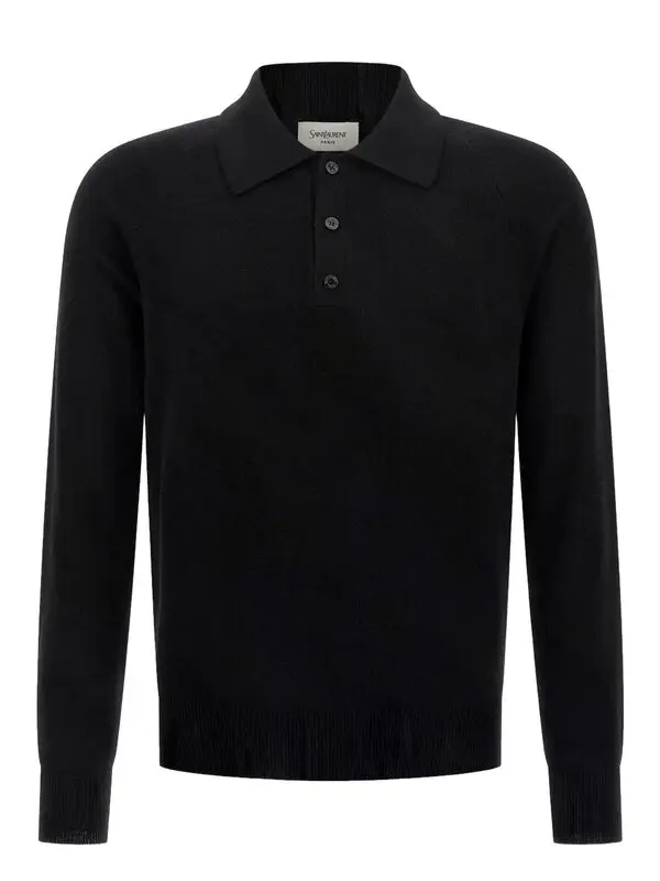 Saint Laurent Wool Buttoned Polo Shirt - Black