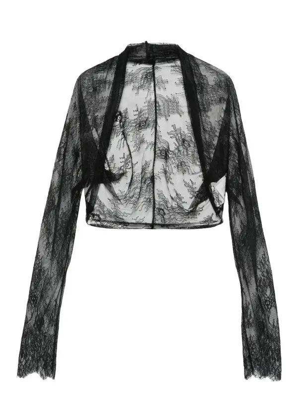 Alberta Ferretti Lace Cropped Jacket - Black