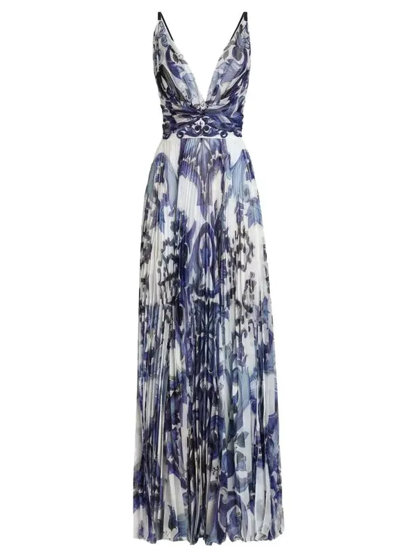 Dolce & Gabbana Printed Pleated Dress - Blue
