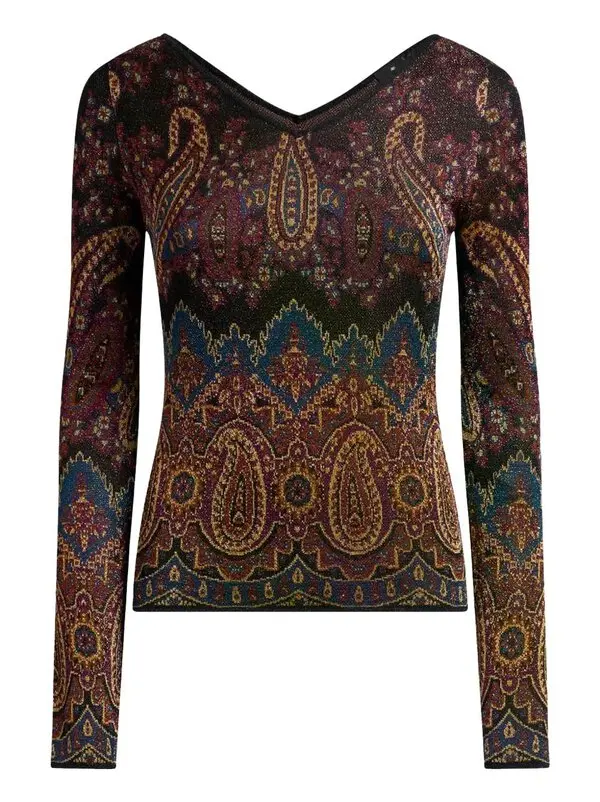 Etro Printed Jacquard V-neck Top - Blue