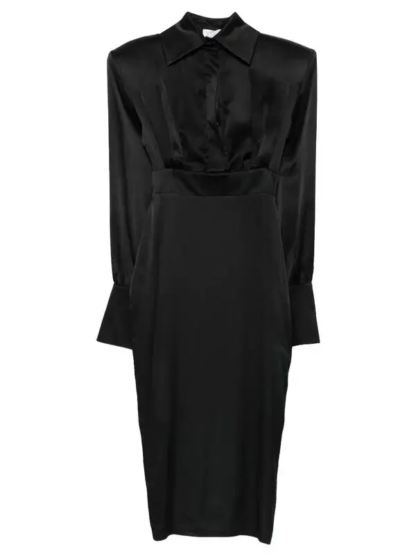 VESTIAIRE D'UN OISEAU LIBRE Padded-shoulder Silk Dress - Black